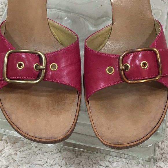 Coach | Shoes | Coach Pink Leather Wedge Sandals | Poshmark